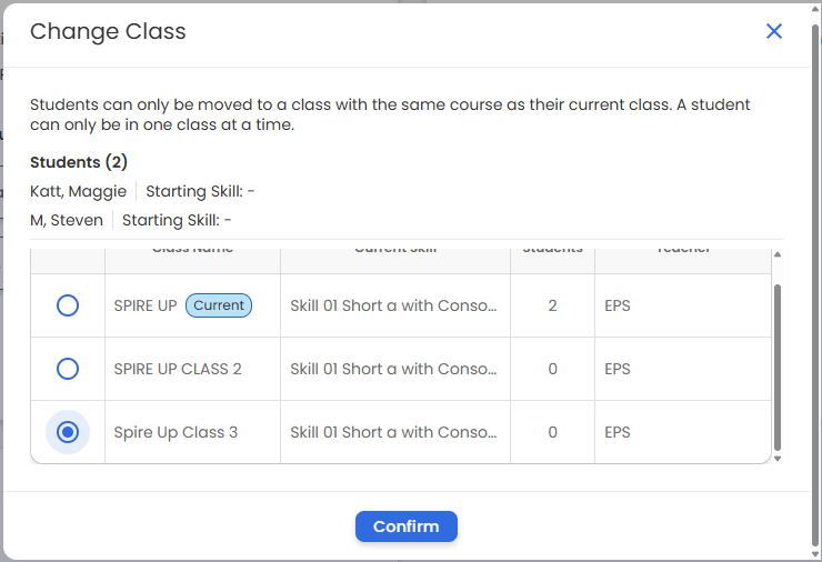 Move Student Button Functionality
